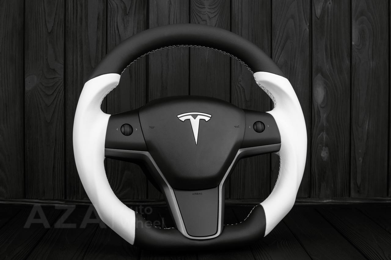 Steering Wheel Tesla Model 3Y Italian Napa/Black White Custom ...