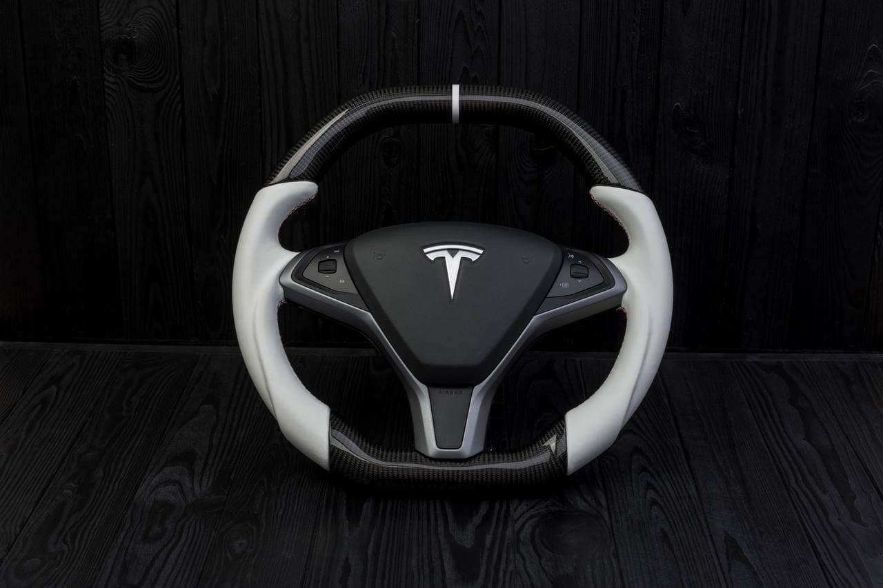 Steering wheel Tesla Model S/X Flat top Carbon fiber/Perforated leather ...
