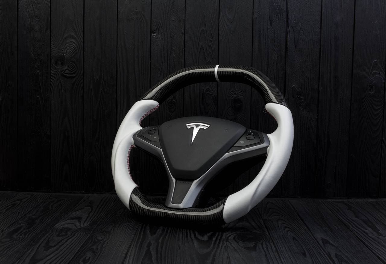 Steering wheel Tesla Model S/X Flat top Carbon fiber/Perforated leather ...