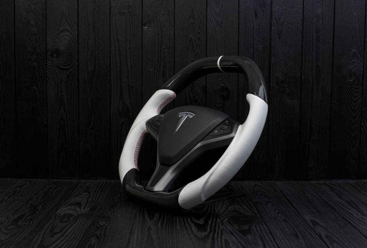 Steering wheel Tesla Model S/X Flat top Carbon fiber/Perforated leather ...